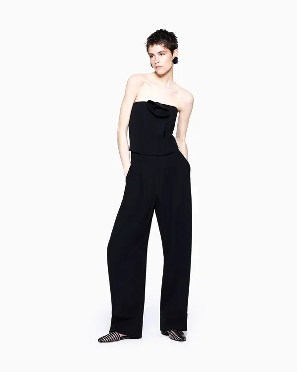Giorgio Armani Silk Cady Bustier Top With Rose Detail - Black