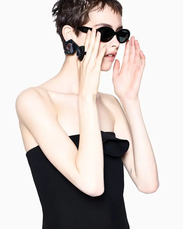 Giorgio Armani Silk Cady Bustier Top With Rose Detail - Black