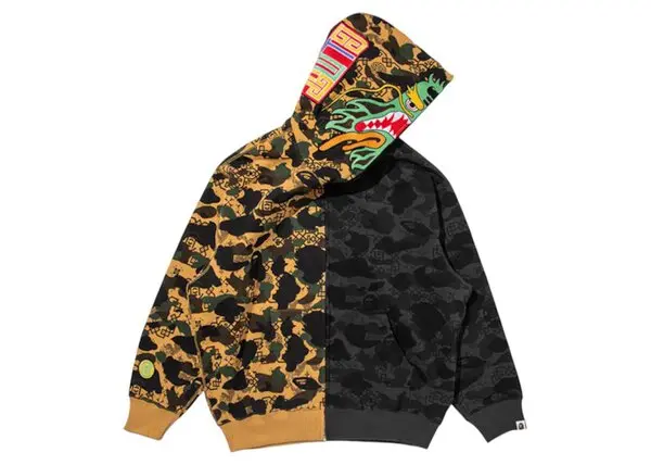 A BATHING APE X Clot Camo Split Shark Hoodie