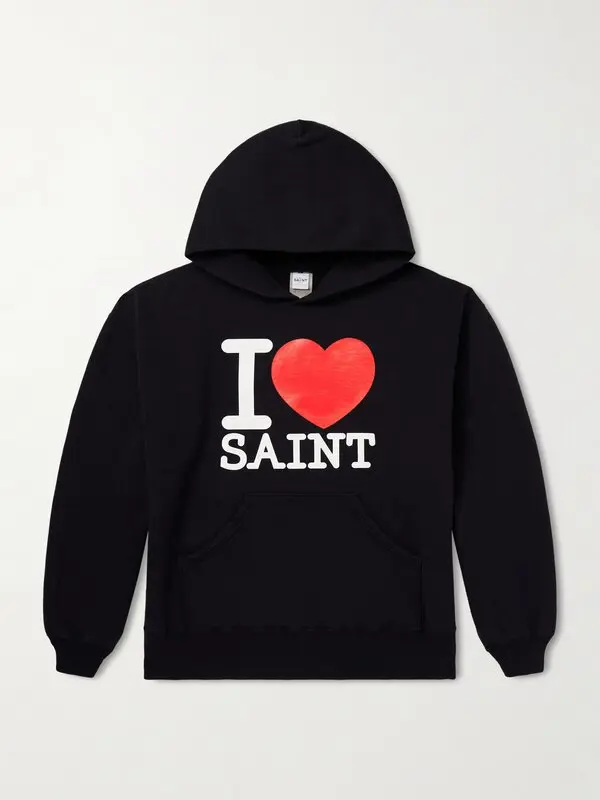 SAINT MXXXXXX Logo-print Cotton-jersey Hoodie - Black