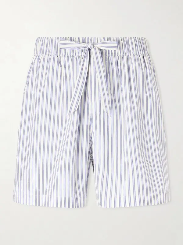 TEKLA Straight-leg Striped Organic Cotton-poplin Shorts - Blue