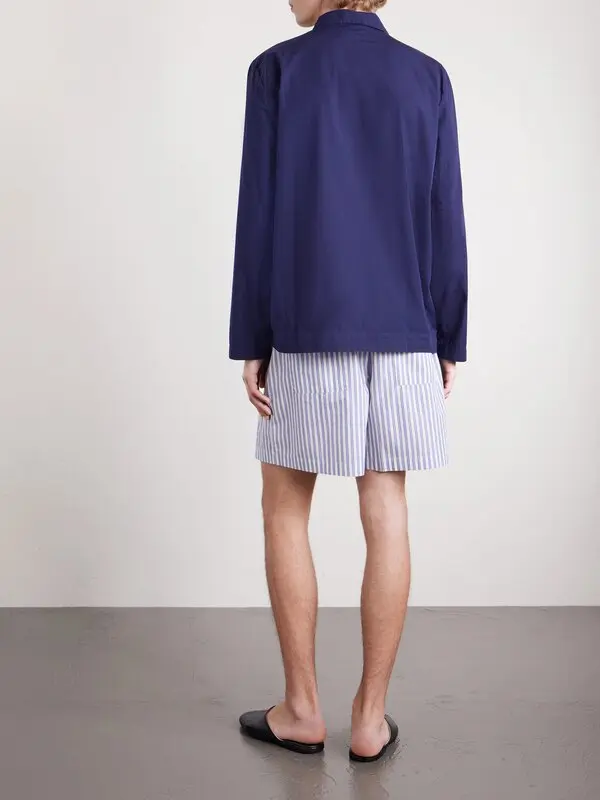 TEKLA Straight-leg Striped Organic Cotton-poplin Shorts - Blue