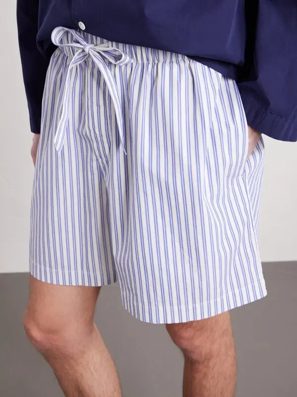 TEKLA Straight-leg Striped Organic Cotton-poplin Shorts - Blue