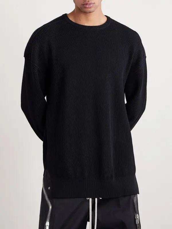 Rick Owens Jumbo Ribbed Virgin Wool Sweater - Black