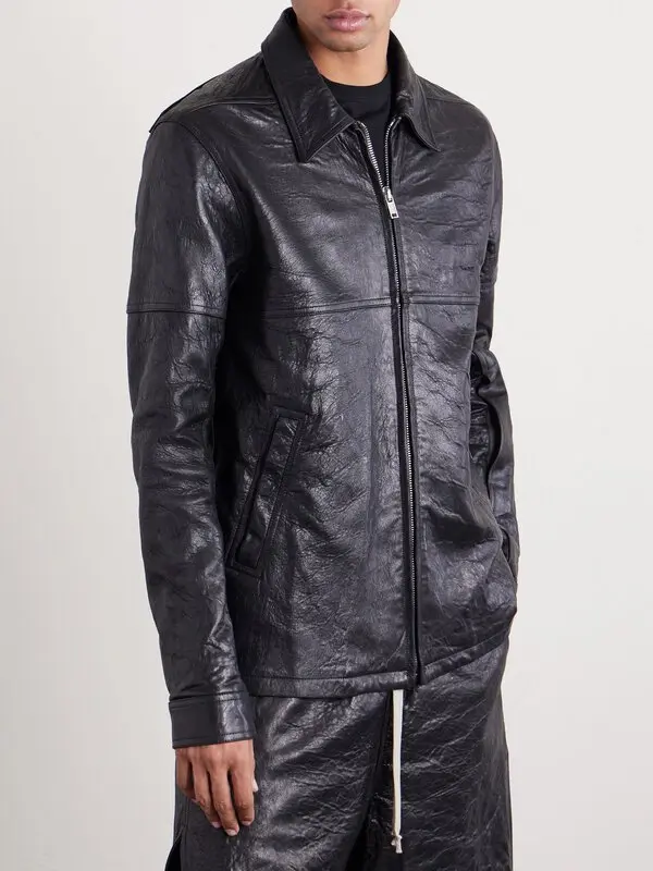 Rick Owens Brad Textured Leather Jacket - Black