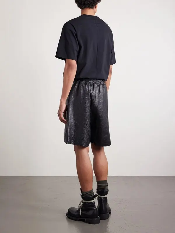 Rick Owens Wide-leg Textured Leather Drawstring Shorts - Black