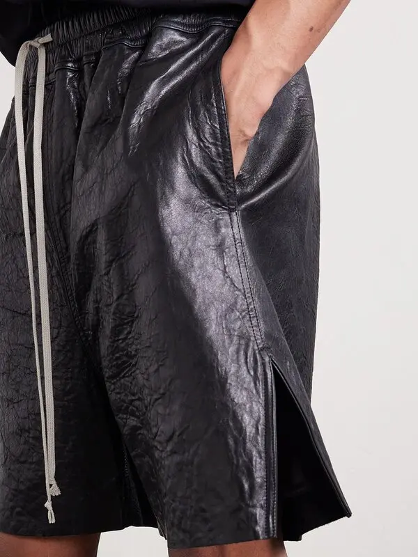 Rick Owens Wide-leg Textured Leather Drawstring Shorts - Black