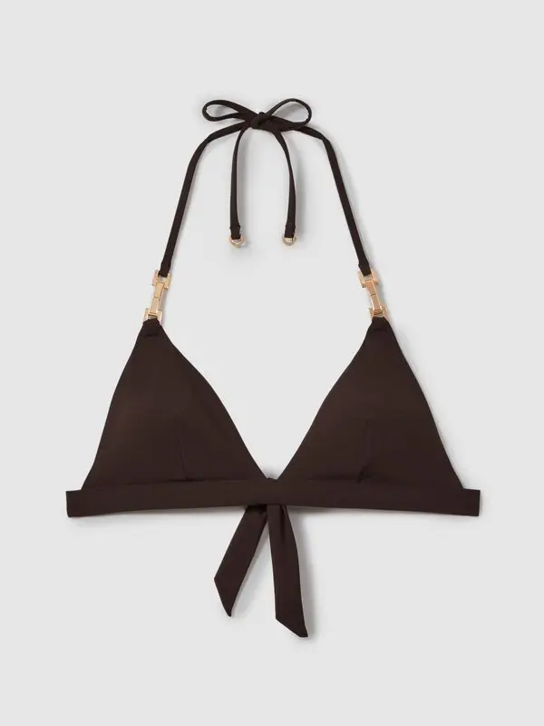 REISS Riah Triangle Halter-neck Bikini Top - Chocolate