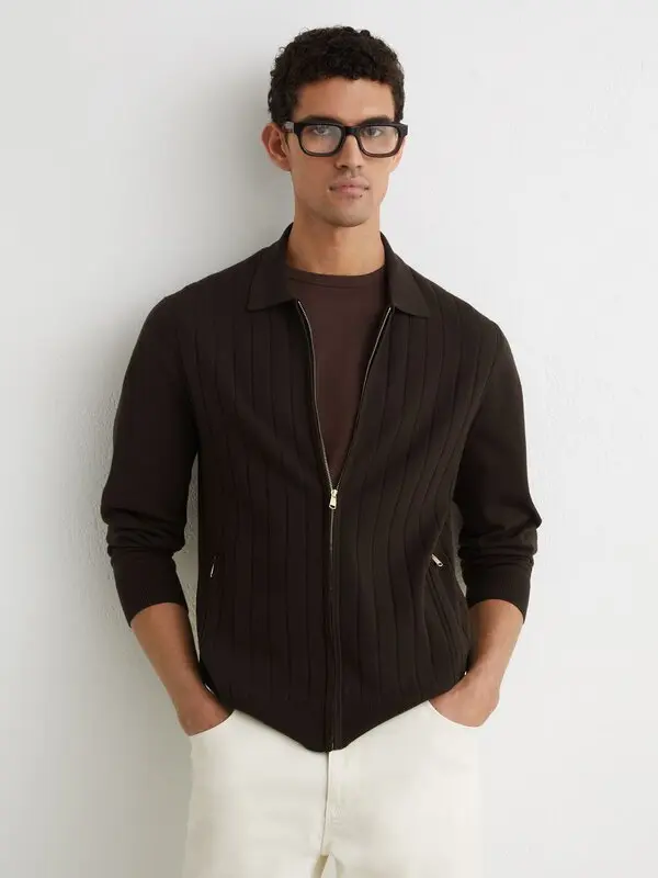 REISS Marsh Wide-rib Zip-through Cardigan