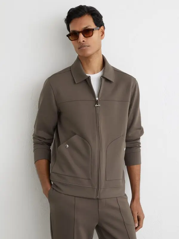 REISS Interlock Zip-through Overshirt - Light Brown