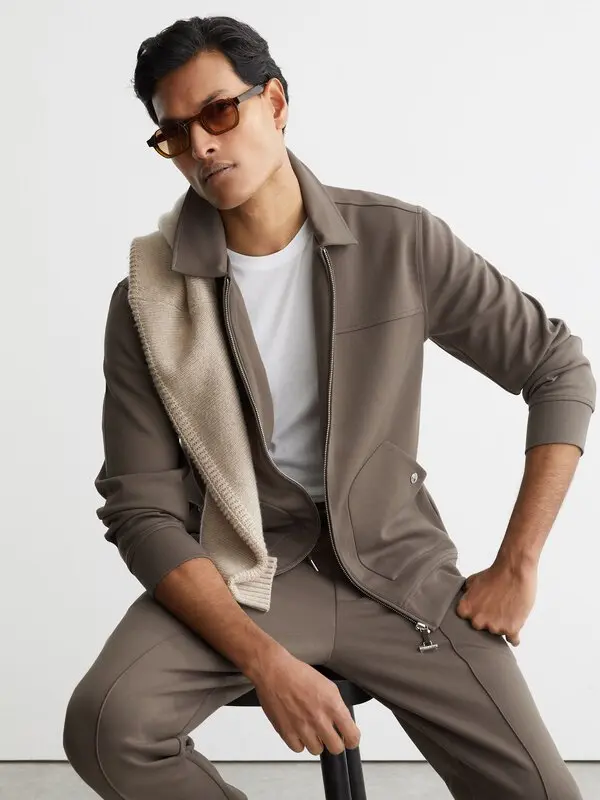 REISS Interlock Zip-through Overshirt - Light Brown