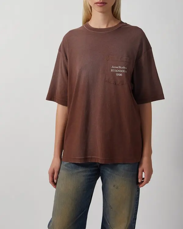 Acne Studios Short Sleeve Crewneck T-shirt With Chest Pocket - Chocolate