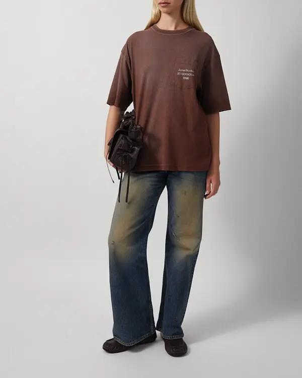 Acne Studios Short Sleeve Crewneck T-shirt With Chest Pocket - Chocolate