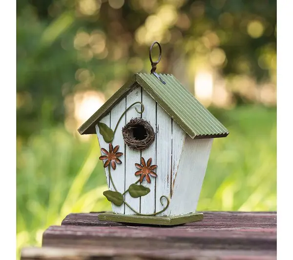 GLITZHOME 8.75'h Distressed Solid Wood Decorati Ve Birdhouse