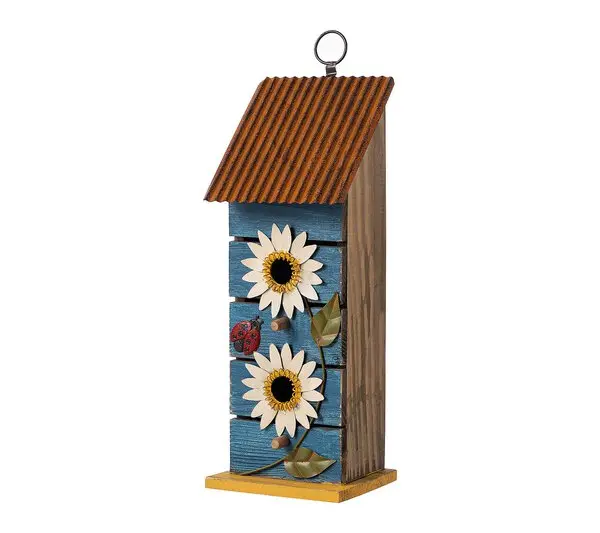 GLITZHOME 15'h 2-tiered Daisy Decorative Outdoo R Birdhouse - One-color