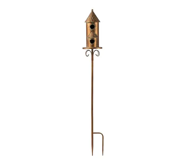GLITZHOME 53h Faux Copper 2-tiered Distressed Birdhouse - One-color