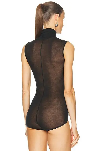MUGLER Sheer Sleeveless Turtleneck Bodysuit