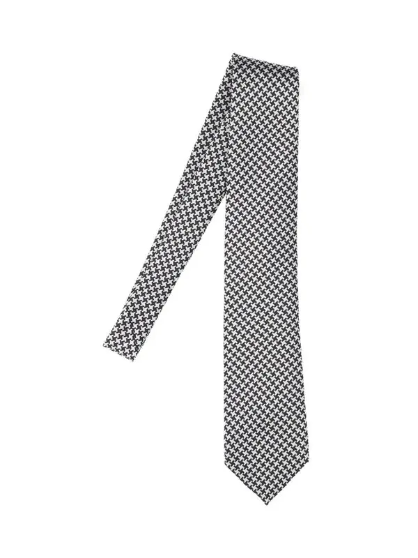 TOM FORD Prince Of Wales Houndstooth Tie - Silver