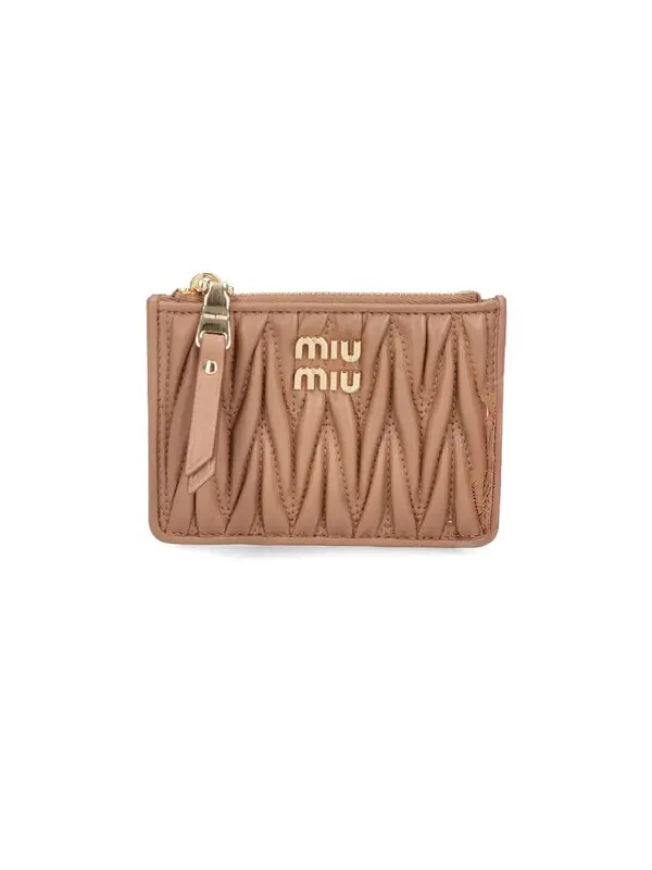 Miu Miu Matelassé Nappa Leather Card Holder - Brown