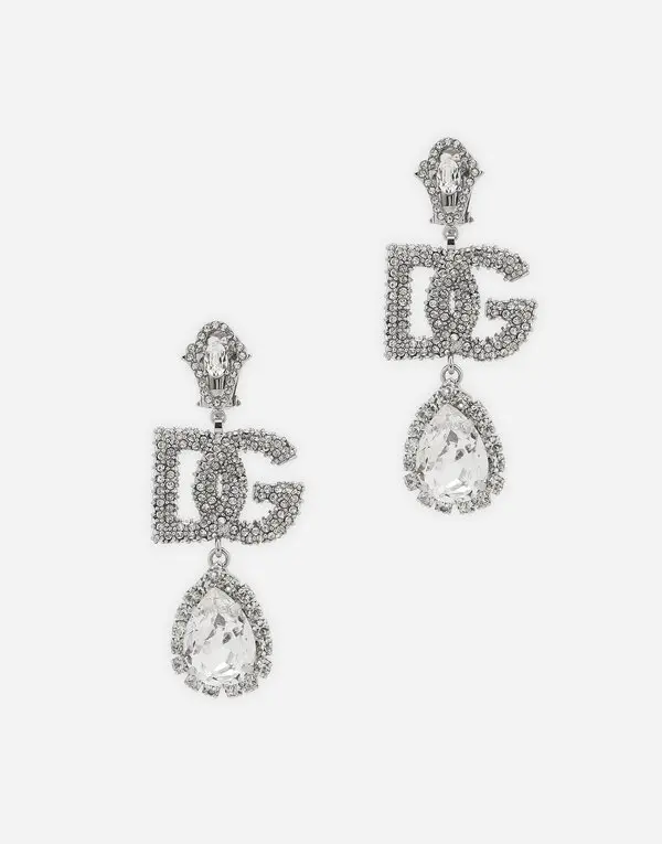 Dolce & Gabbana Rhinestone-detailed Logo Drop Earrings - Silver