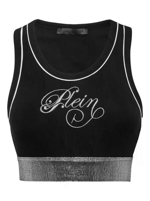 Philipp Plein Ribbed-knit Logo-embroidered Top - Black