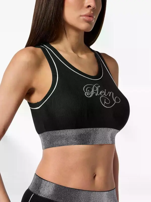 Philipp Plein Ribbed-knit Logo-embroidered Top - Black