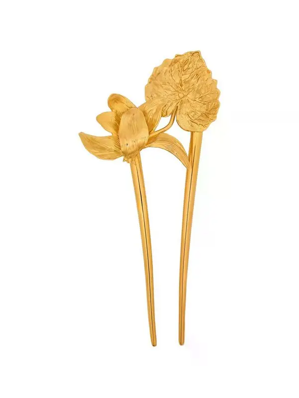 Oscar De La Renta Flower And Leaf Hair Pins - Gold