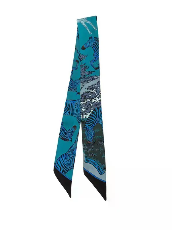 Hermès 2000-2025 Les Zebres Silk Twilly Scarf Scarves - Blue