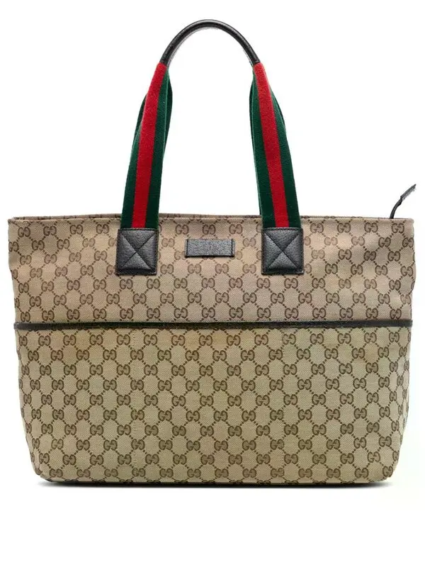 Gucci Gg Canvas Web Tote Bag - Brown