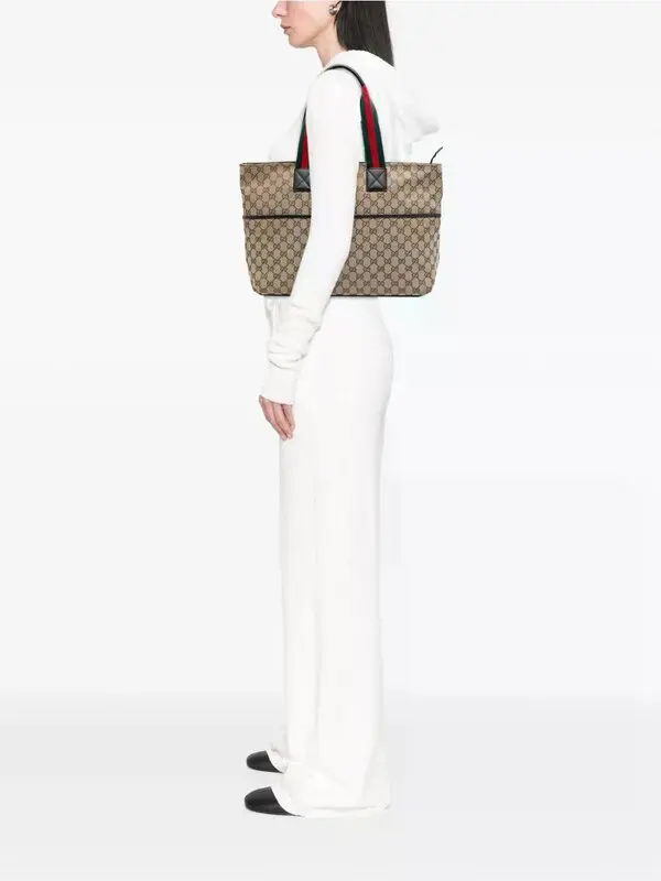 Gucci Gg Canvas Web Tote Bag - Brown