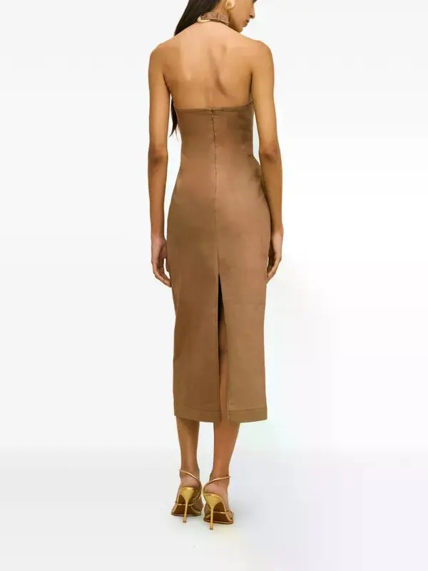 brown cult gaia dress Cult Gaia Ola Beaded Metallic-Knit Midi Dress