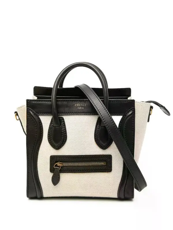 Celine 2011 Nano Bicolor Canvas And Leather Luggage Tote Satchel - Black