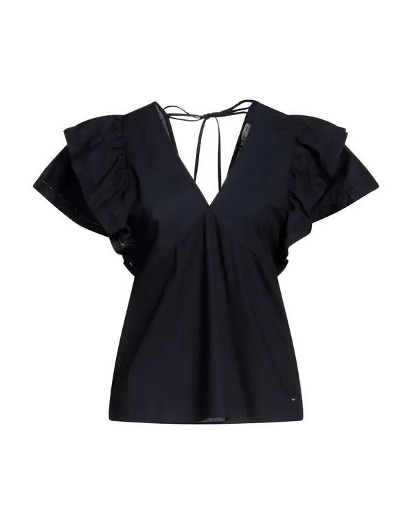 Tommy Hilfiger Cotton Poplin Top With Ruffles And Lace Trims - Blue