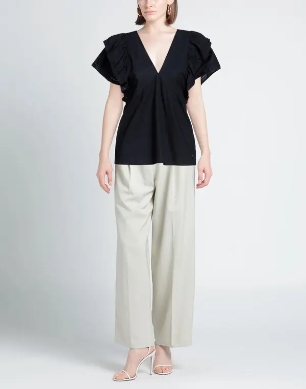 Tommy Hilfiger Cotton Poplin Top With Ruffles And Lace Trims - Blue