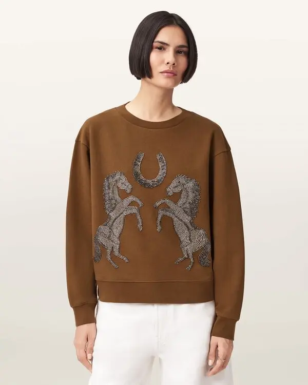 ALLSAINTS Luck Embellished Pippa Sweatshirt - Cognac Brown
