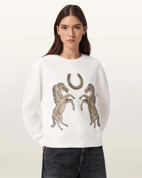 ALLSAINTS Luck Embellished Pippa Sweatshirt - White