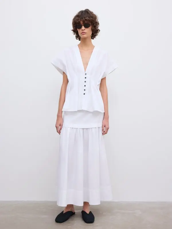 HOUSE OF DAGMAR Pleated V-neck Cap Sleeve Top - White