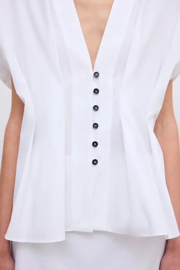HOUSE OF DAGMAR Pleated V-neck Cap Sleeve Top - White