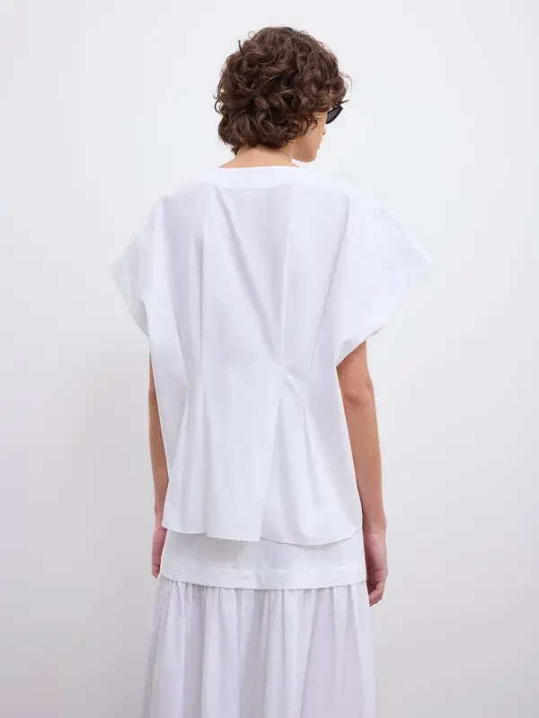 HOUSE OF DAGMAR Pleated V-neck Cap Sleeve Top - White