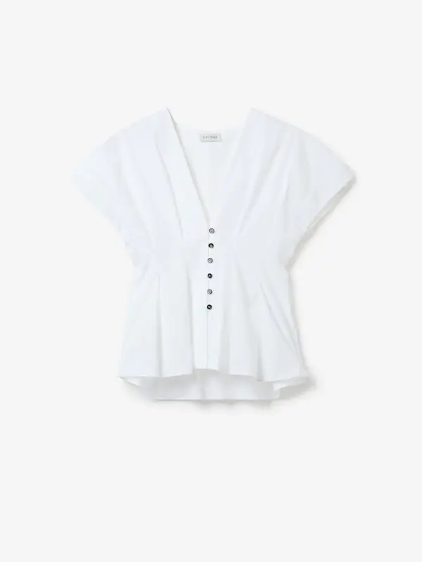 HOUSE OF DAGMAR Pleated V-neck Cap Sleeve Top - White