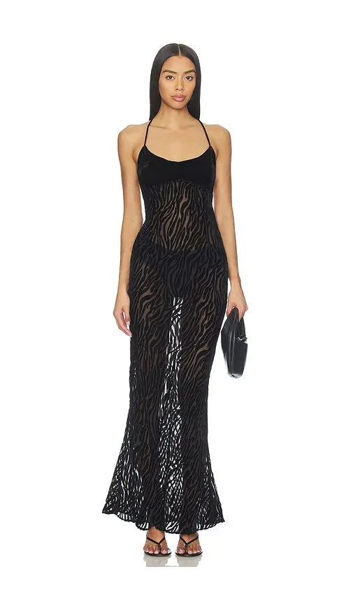 GUIZIO Burnout Velvet Maxi Dress
