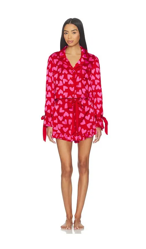 Beach Riot Luna & Aurora Pj Set In Pink,red - Valentine Heart