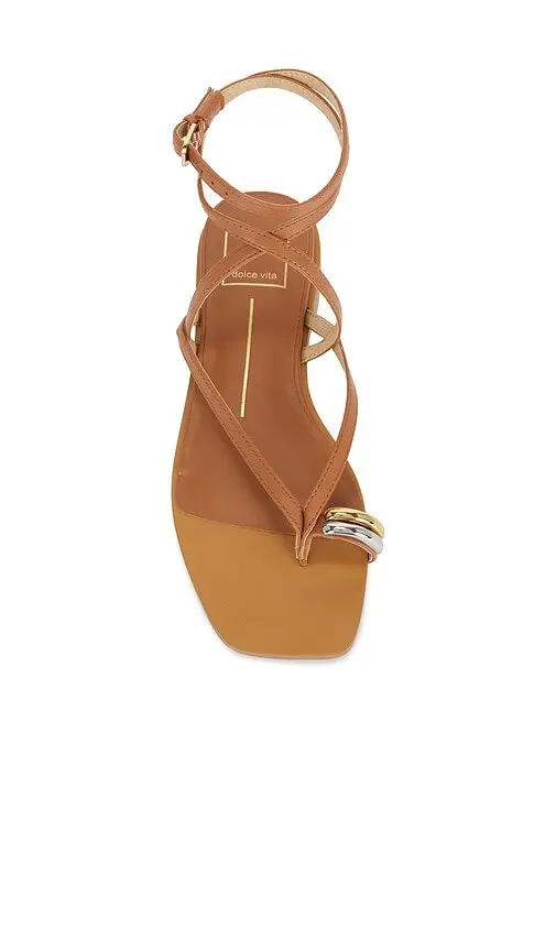 Dolce Vita Strappy Flat Sandals With Metal Toe Ring Detail - Espresso