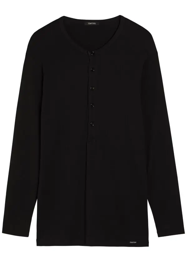 TOM FORD Henley Stretch-cotton Top - Black