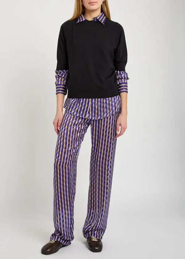 Dries Van Noten Striped Straight-leg Devoré Trousers - Purple