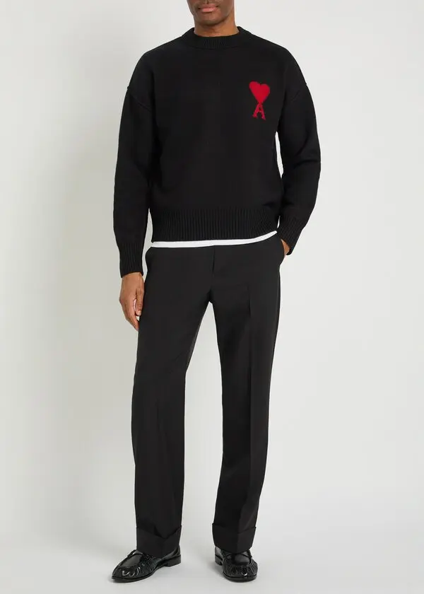 AMI Paris Logo-intarsia Wool Jumper