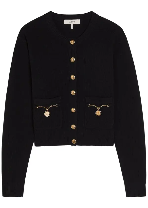 Chloé Embellished-pocket Wool And Cashmere-blend Cardigan
