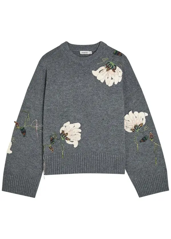 Simkhai Dawna Floral-embellished Wool-blend Jumper