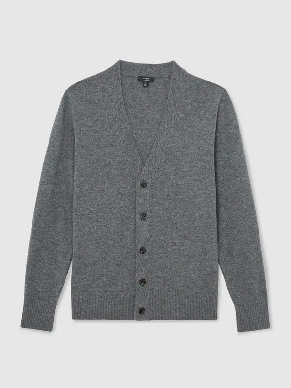 REISS Fairclough Wool V-neck Cardigan - Grey