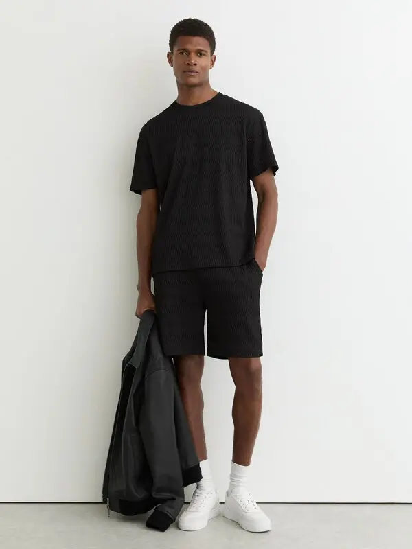 REISS Cox Textured-wave Relaxed-fit T-shirt - Black